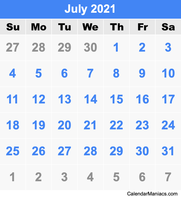 July 2021 Calendar
